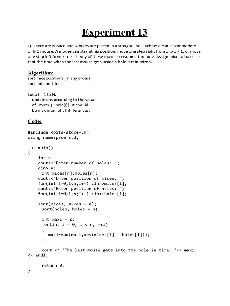Experiment 13: Algorithm | Download Free PDF | Applied Mathematics | Theoretical Computer Science