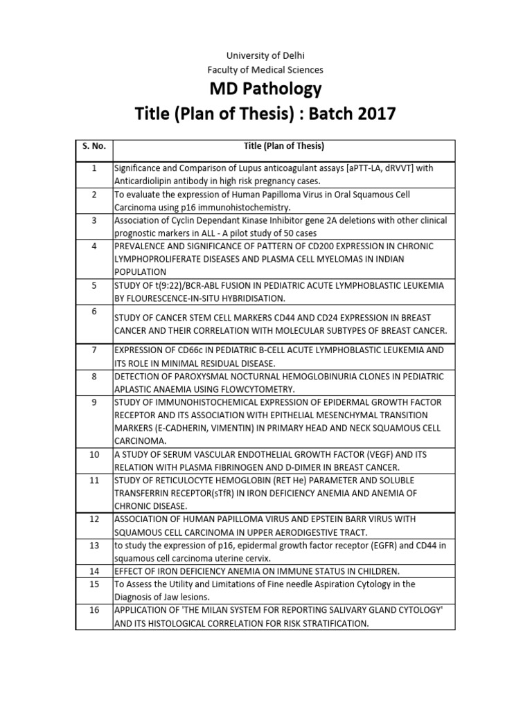 MD Pathology - Plan of Thesis (Year 2017) | PDF | Immunohistochemistry ...