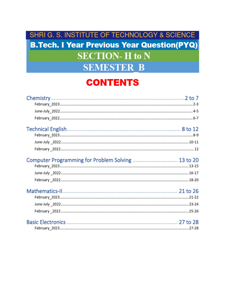 BTech I Year - SEM - B - PYQ - 2022-2023 | PDF | Physical Sciences | Science