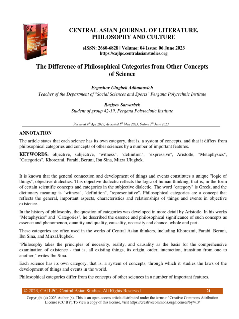 The Difference of Philosophical Categories From Other Concepts of Science | PDF | Knowledge ...
