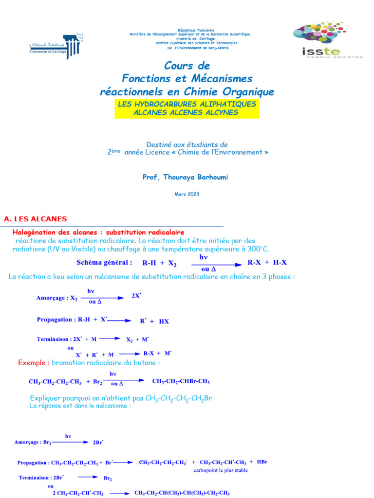Cours Réactions HYDROCARBURES ALIPHATIQUES LCE2 | PDF | Alcène | Cétone