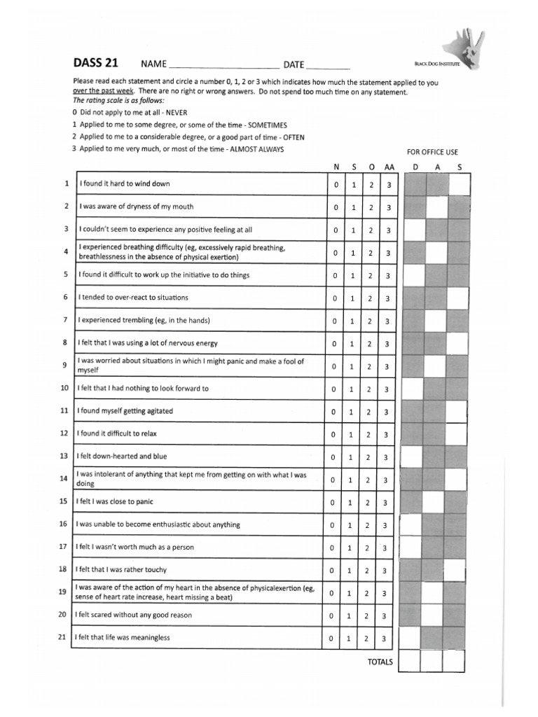 DASS 21 Scoring Sheet | PDF