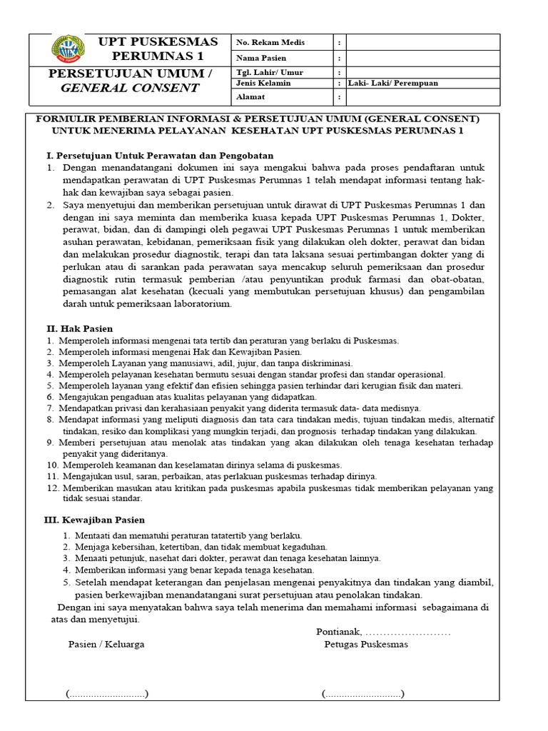 Form General Consent Persetujuan Umum | PDF