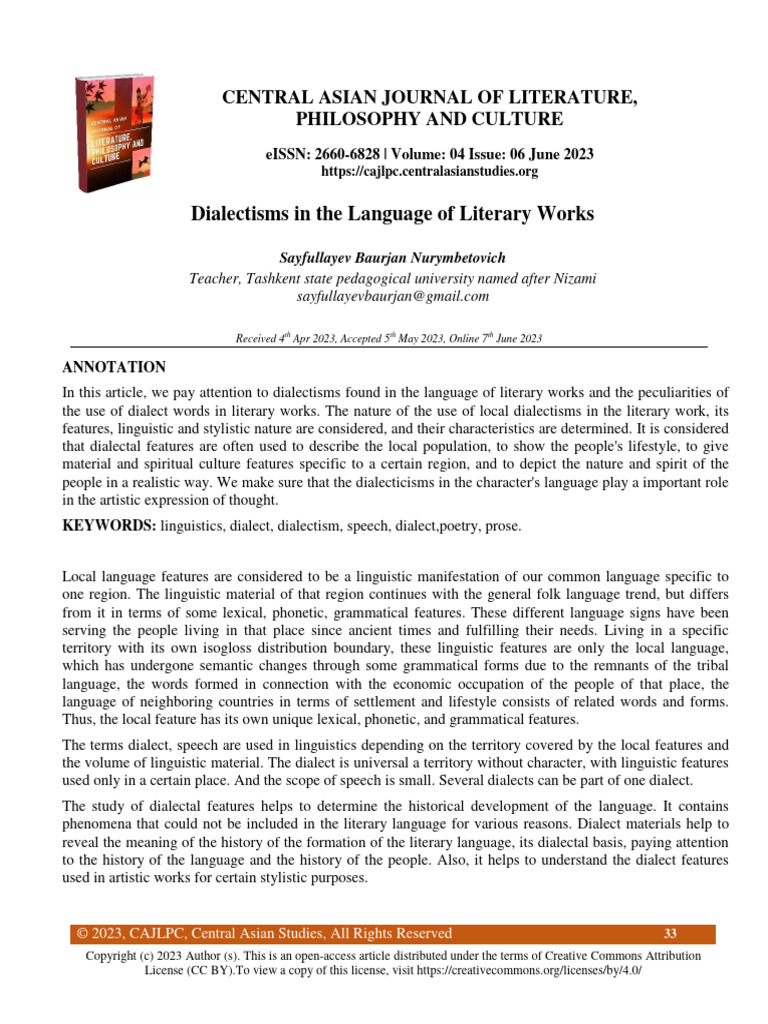Dialectisms in The Language of Literary Works | PDF | Linguistics ...