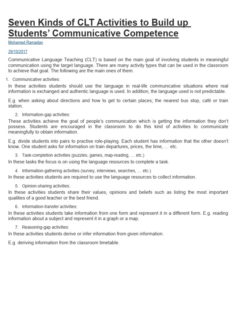 Seven Kinds of CLT Activities To Build Up Students' Communicative ...