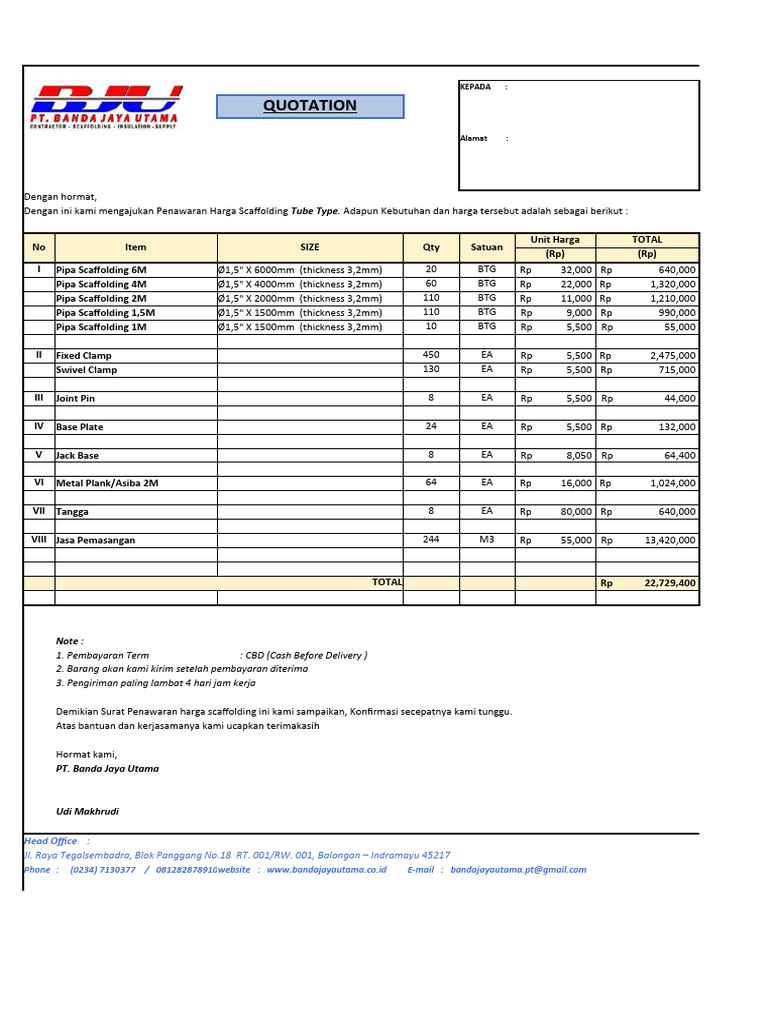 Quotation Scaffolding Granito | PDF