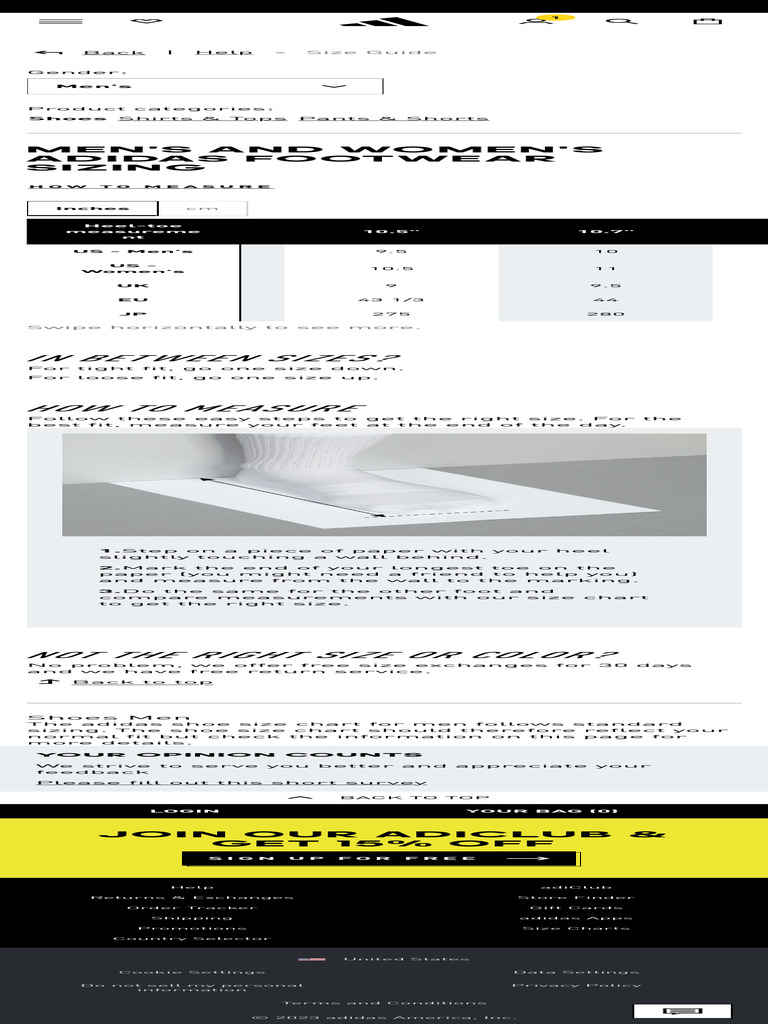 Adidas Size Chart For Mens Shoes Adidas US | PDF | Shoe | Adidas