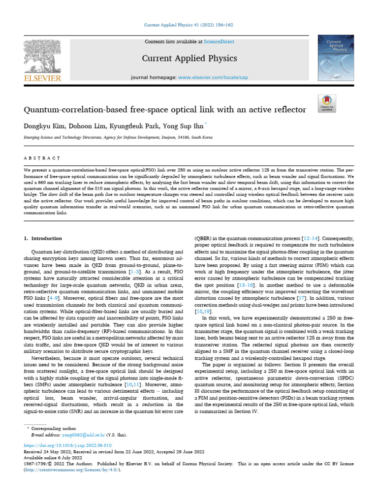 Kim-Quantum-correlation-based Free-Space Optical Link With An Active ... Kim-Quantum-correlation-based Free-Space Optical Link With An Active ...
