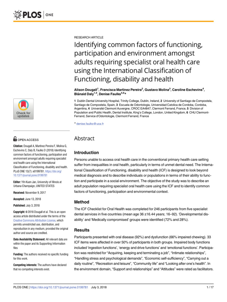1-Identifying Common Factors of Functioning, ICF | PDF | Dentistry ...
