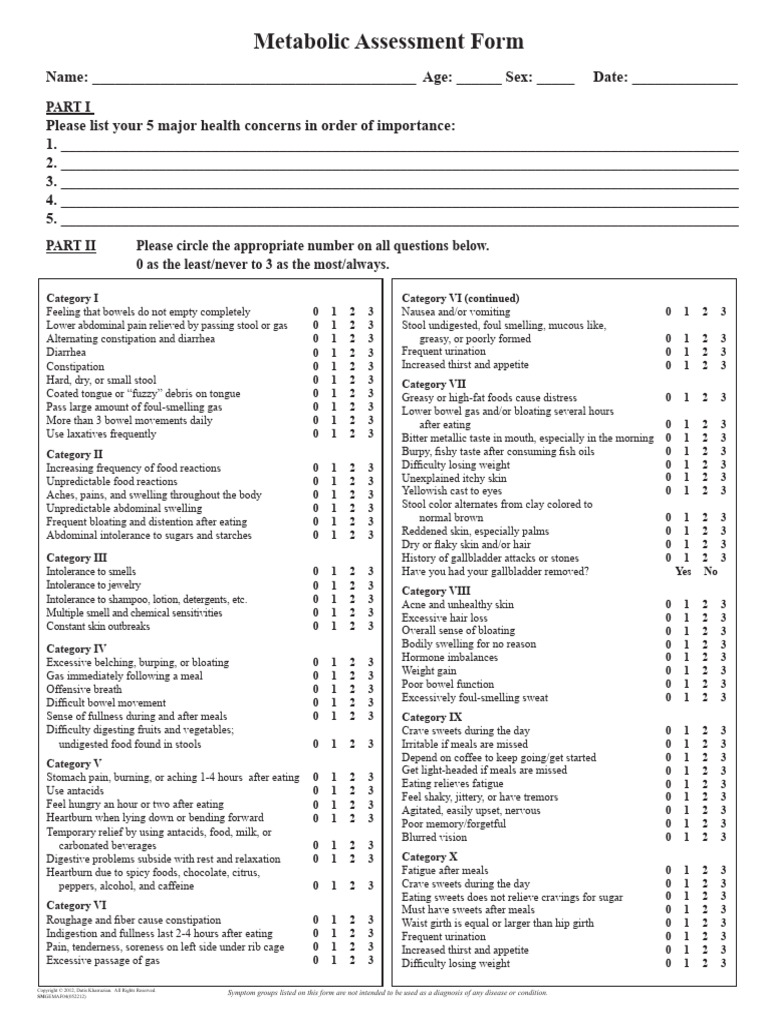 Metabolic-Assessment-Form Full | PDF | Memory | Bloating