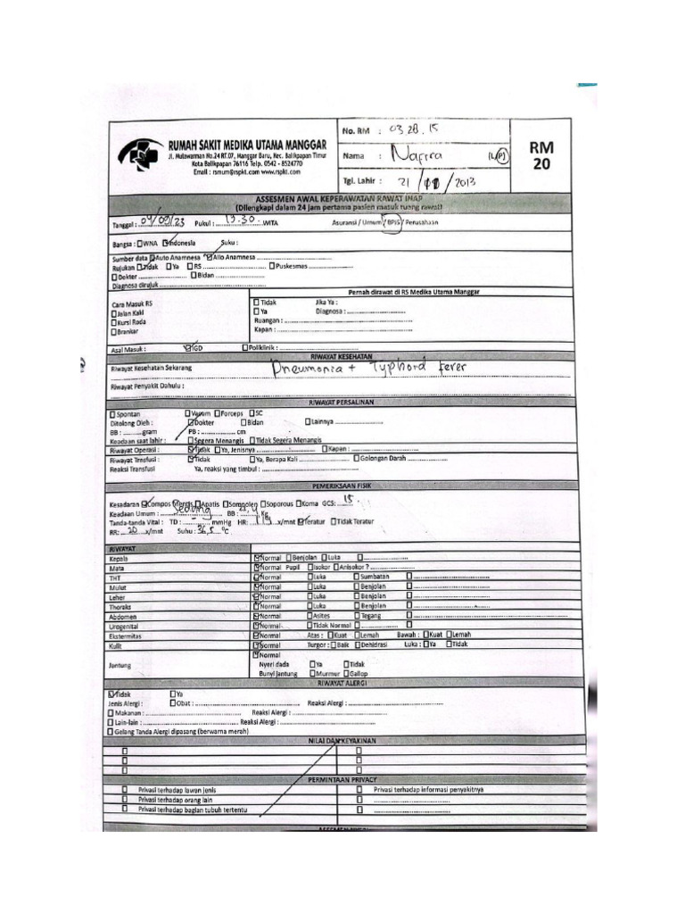 Bukti Akp 1 Ep 1 2 No 1 Asesmen Rawat Inap Pdf