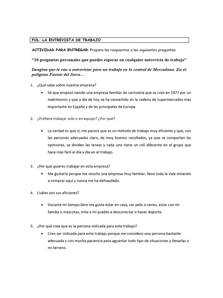 Fol Preguntas Entrevista | PDF