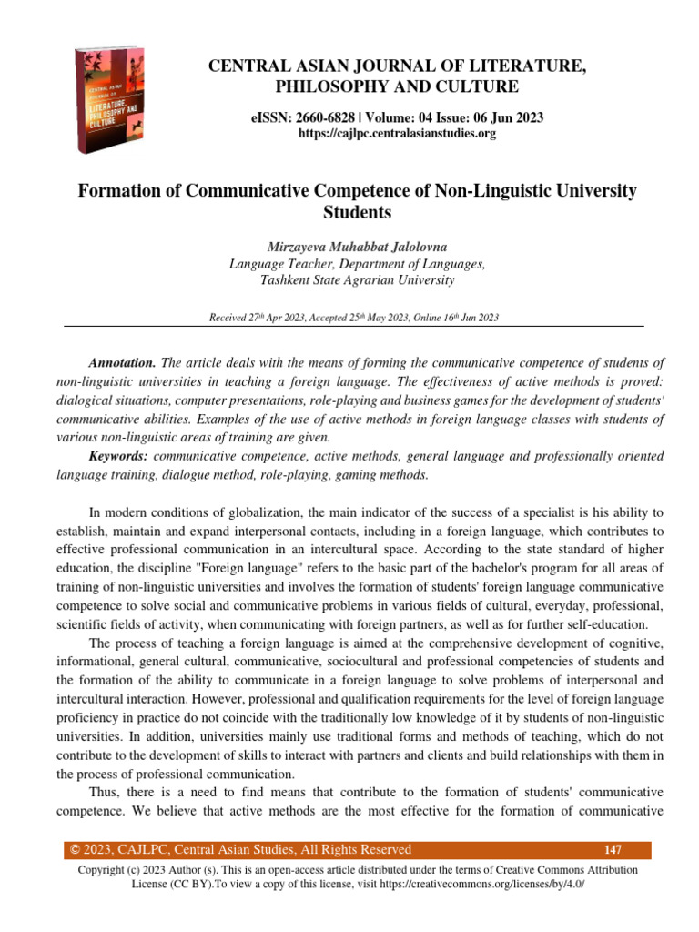 Formation of Communicative Competence of Non-Linguistic University Students | PDF ...
