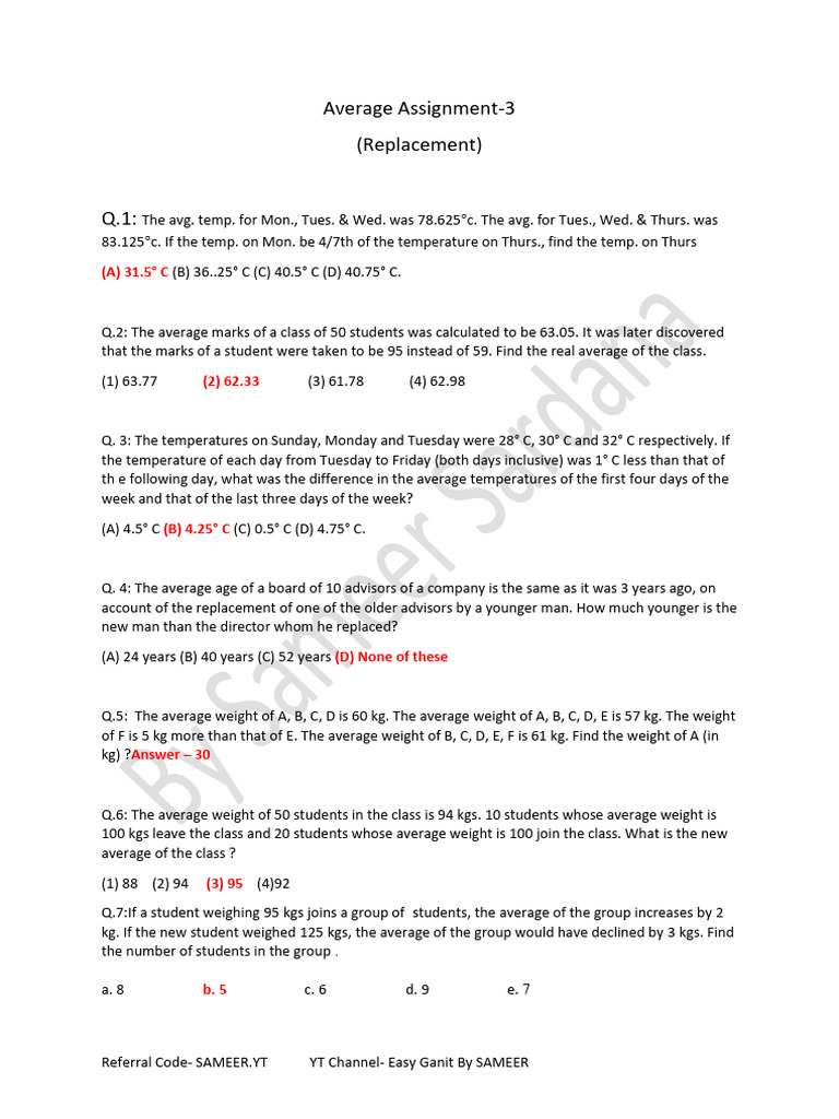 Average Assignment - 3 | PDF | Mathematics