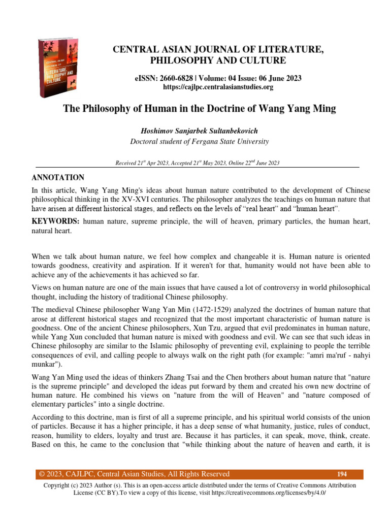 The Philosophy of Human in The Doctrine of Wang Yang Ming | PDF | Good And Evil | Chinese Philosophy