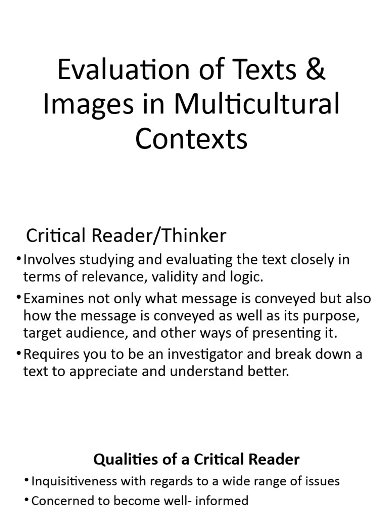 Chapter 4 - Evaluation of Texts & Images in Multicultural Contexts | PDF | Critical Thinking ...