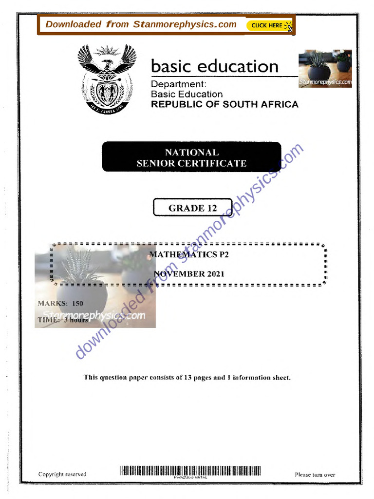 Maths Grade 12 NSC November 2021 P2 and Memo | PDF