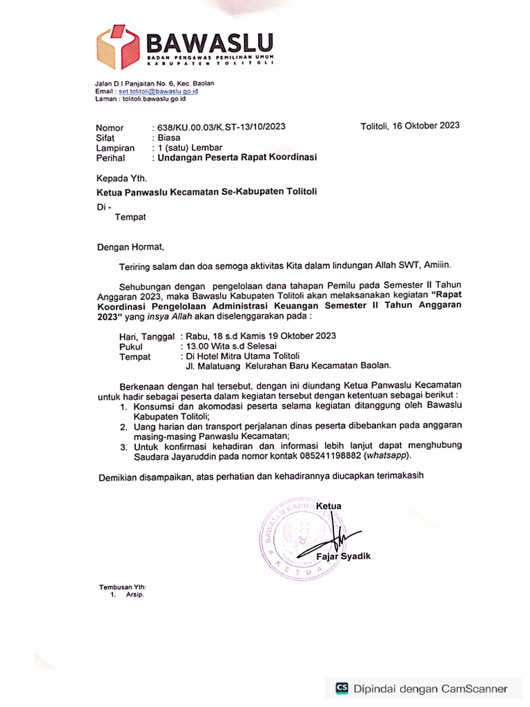 Undangan Ketua Panwaslu Kecamatan-1 | PDF Undangan Ketua Panwaslu Kecamatan-1 | PDF