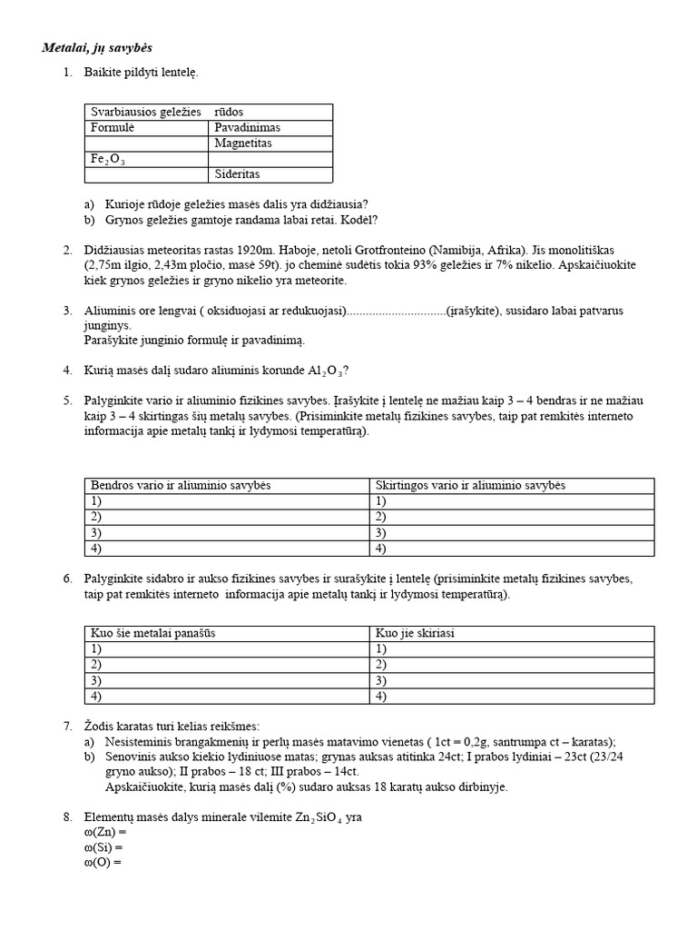 Metalai, Ju Savybes | PDF