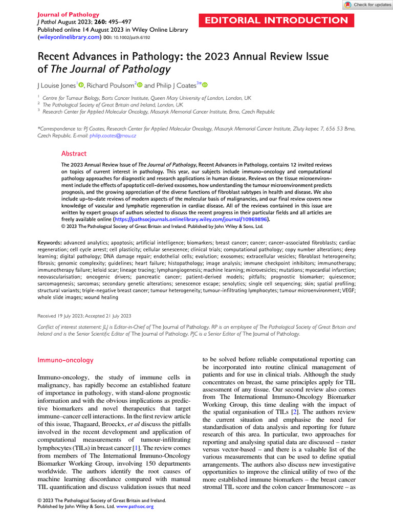 The Journal of Pathology - 2023 - Jones - Recent Advances in Pathology The 2023 Annual Review ...