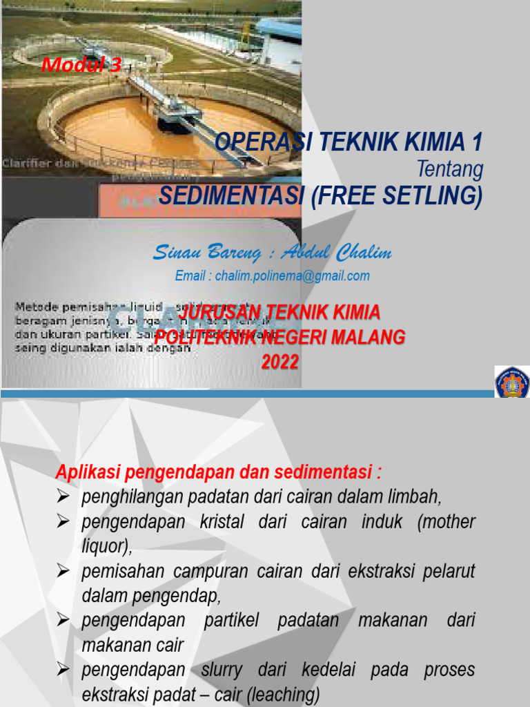 Sedimentasi dan Free Settling dalam Teknik Kimia | PDF