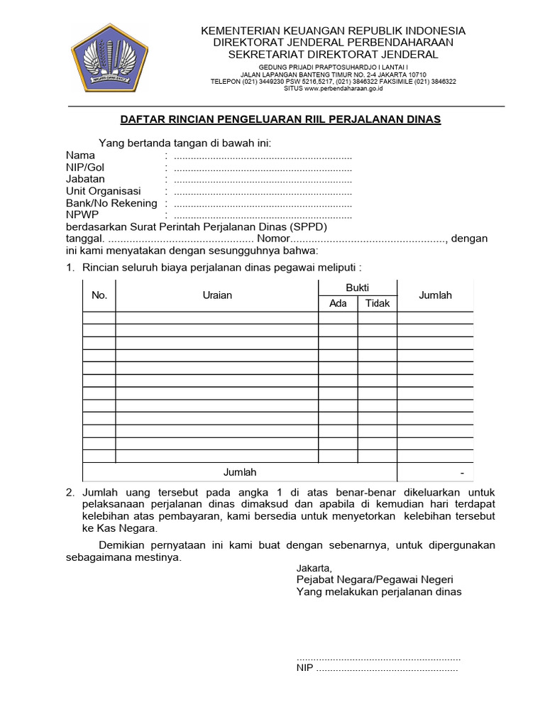 Rincian Riil Kosong | PDF | Pengelolaan Keuangan & Uang
