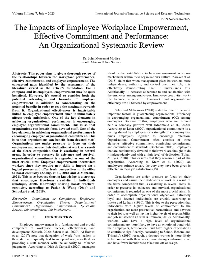 The Impacts of Employee Workplace Empowerment, Effective Commitment and Performance: An ...