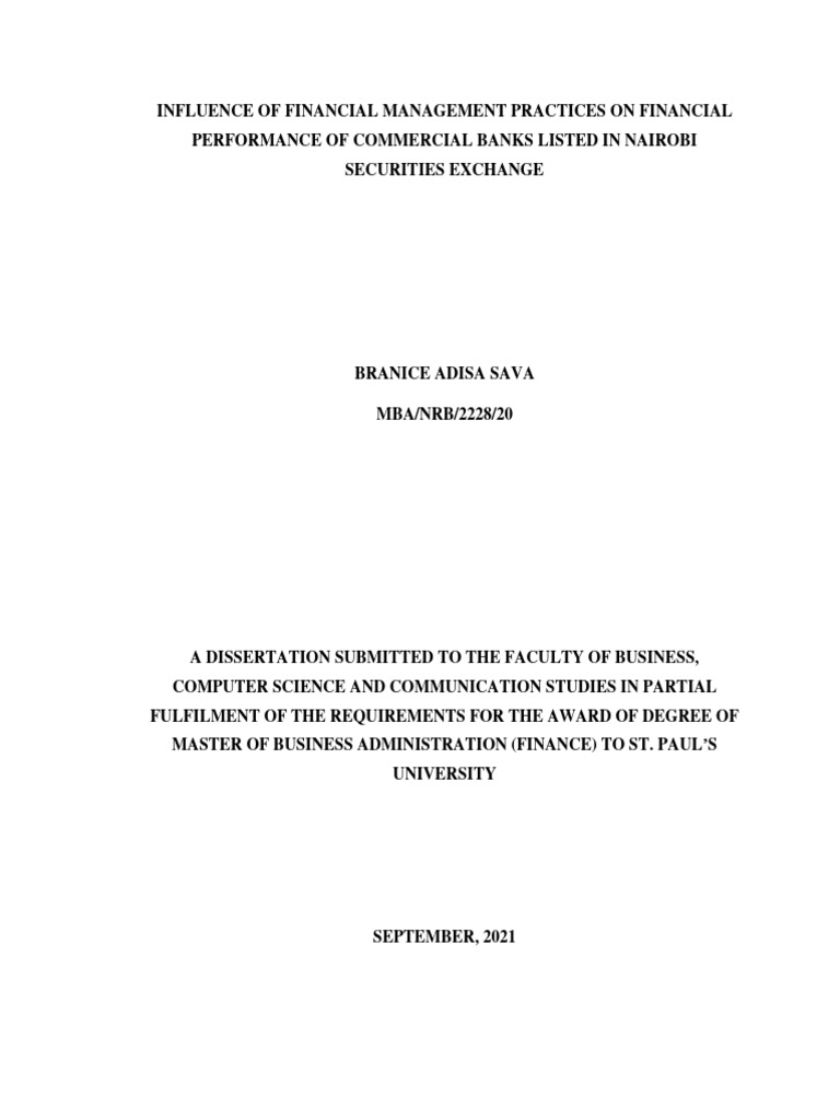 Influence of Financial Management Practices On Financial Performance of Commercial Banks Listed ...