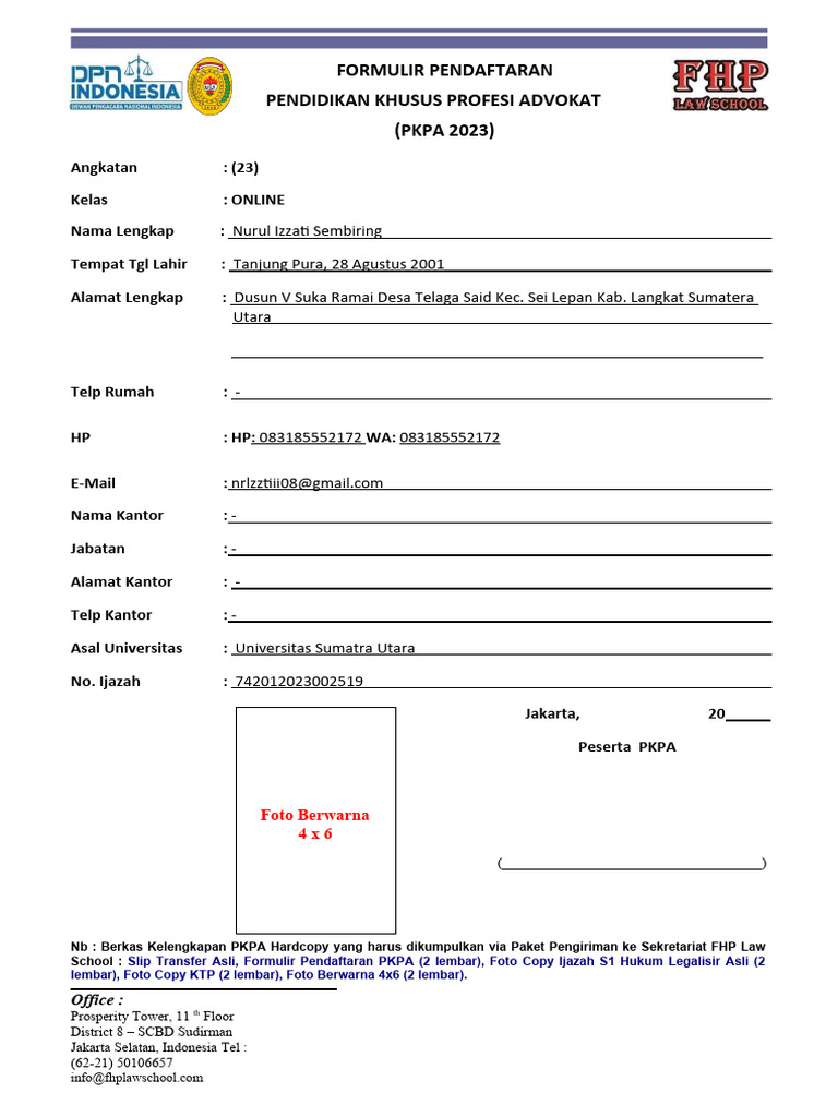 Formulir PKPA ONLINE 2023 | PDF