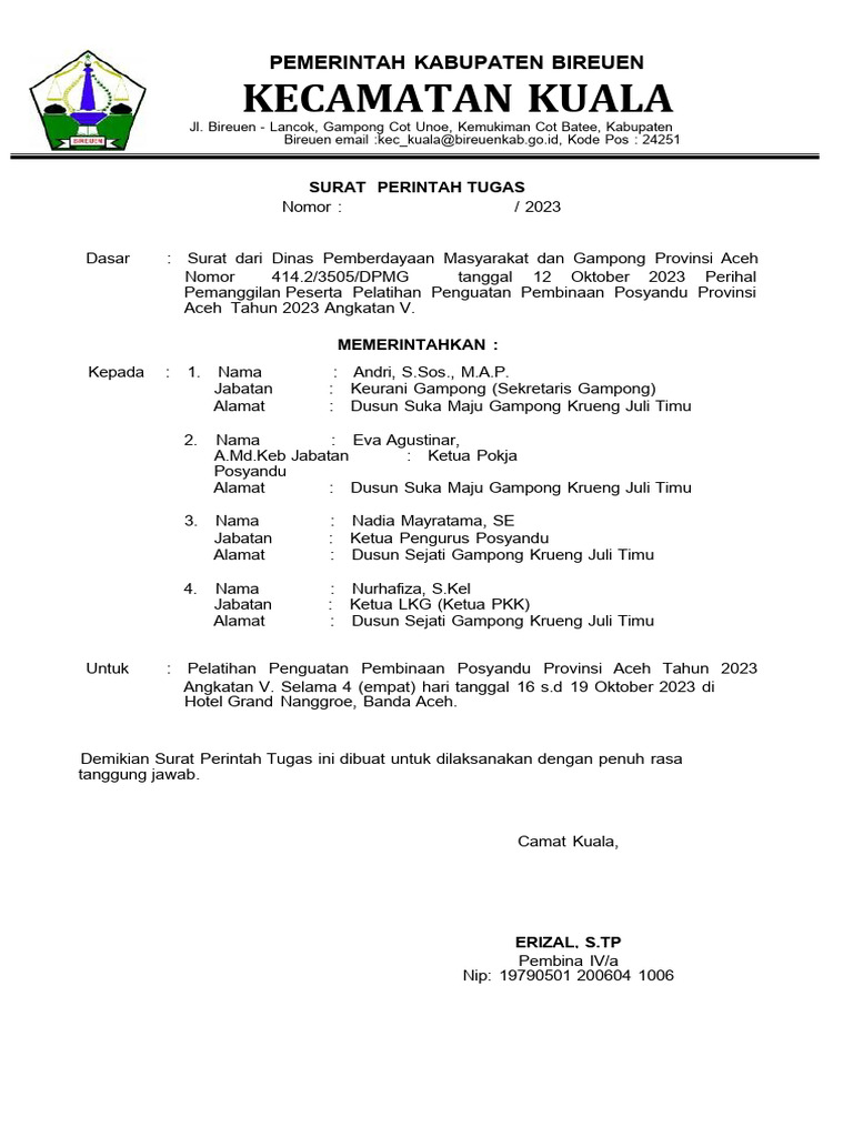 Surat Perintah Tugas Cot Trieng | PDF