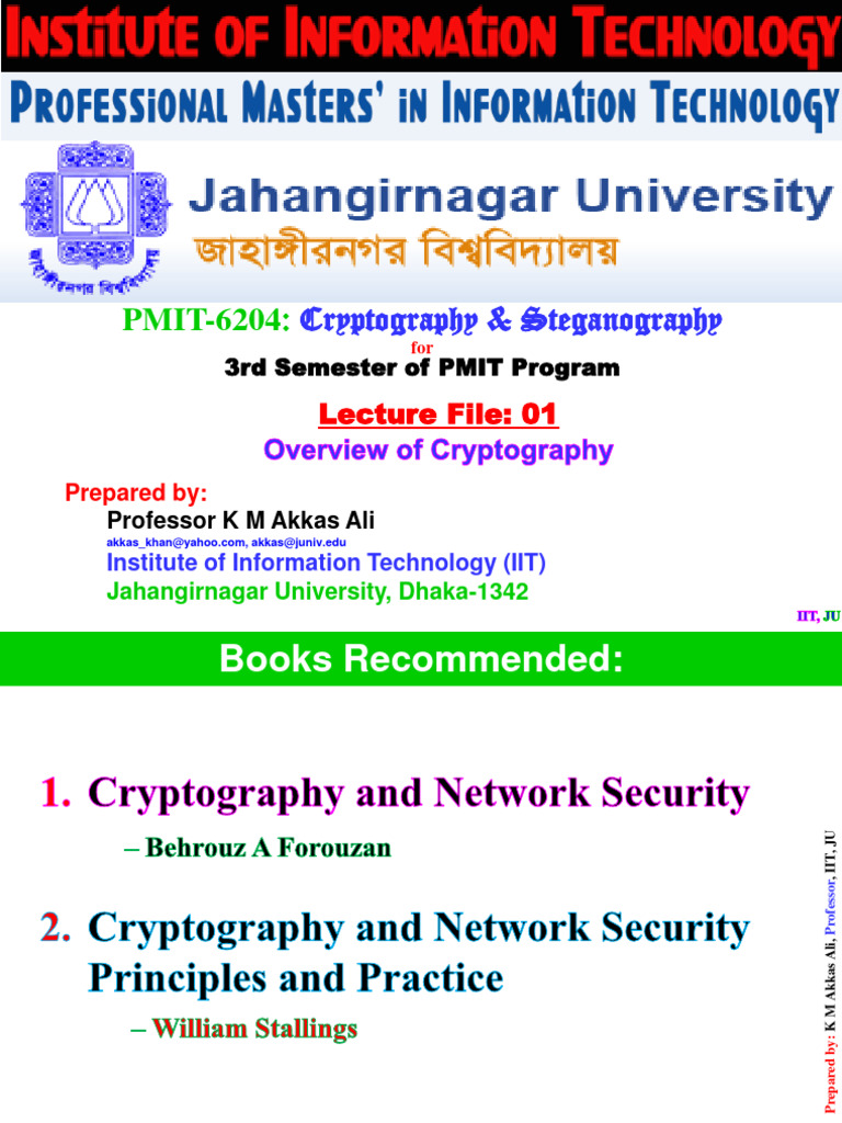File 01. PMIT-6204 Cryptography & Steganography - Overview of Cryptography | PDF | Public Key ...