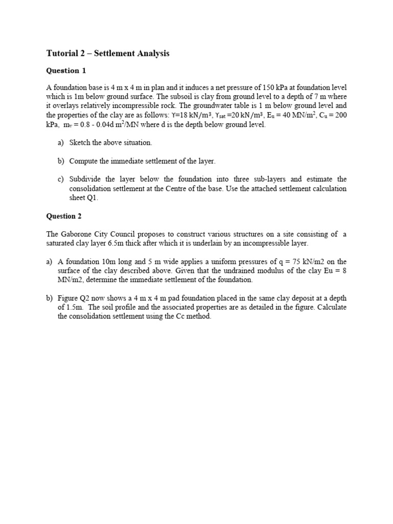 Settlement Analysis Tutorial for Foundations | PDF | Materials ...