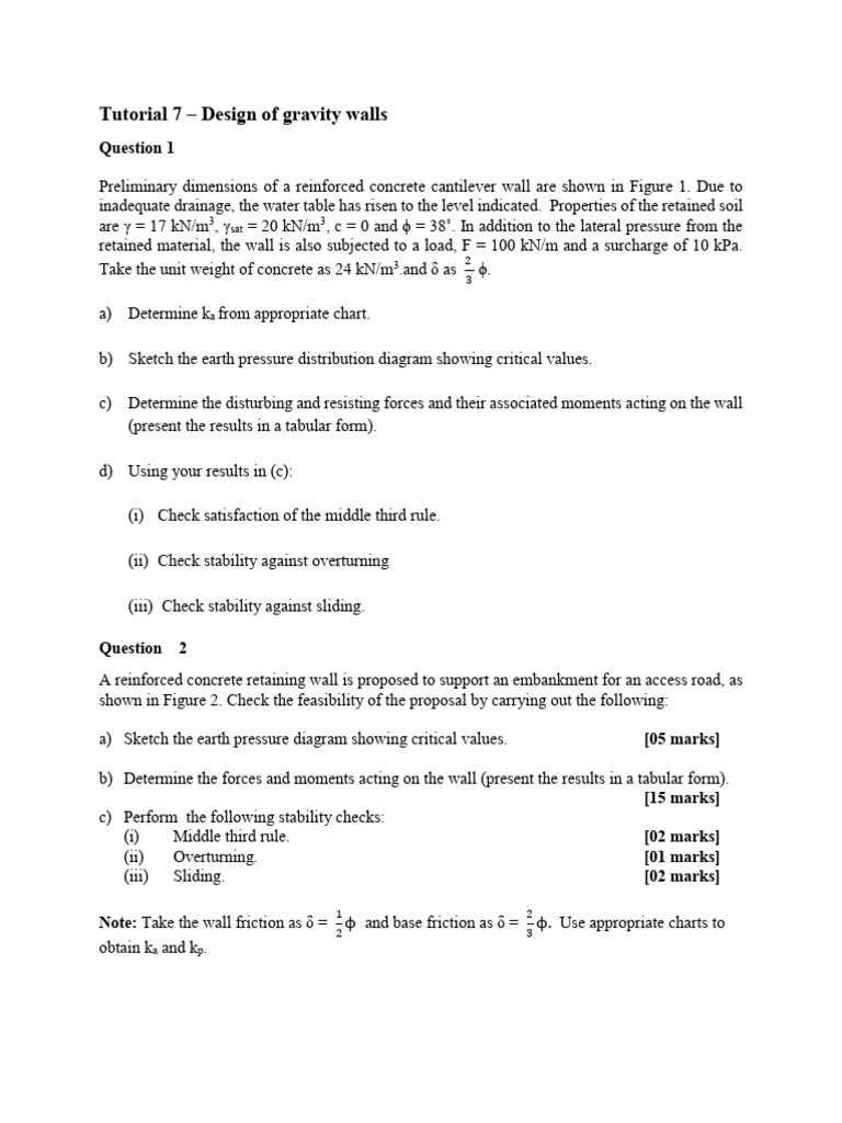 Tutorial 7 - Design of Gravity Walls | PDF | Physical Sciences | Building Engineering