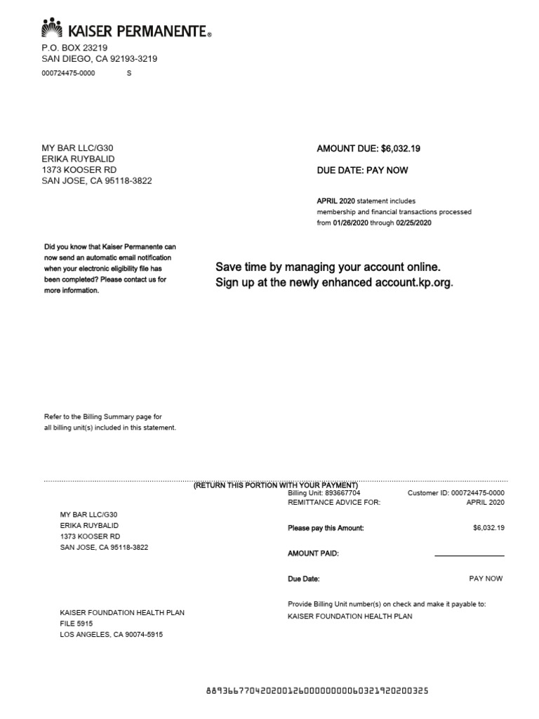 Bar Invoice | PDF | Kaiser Permanente | Invoice