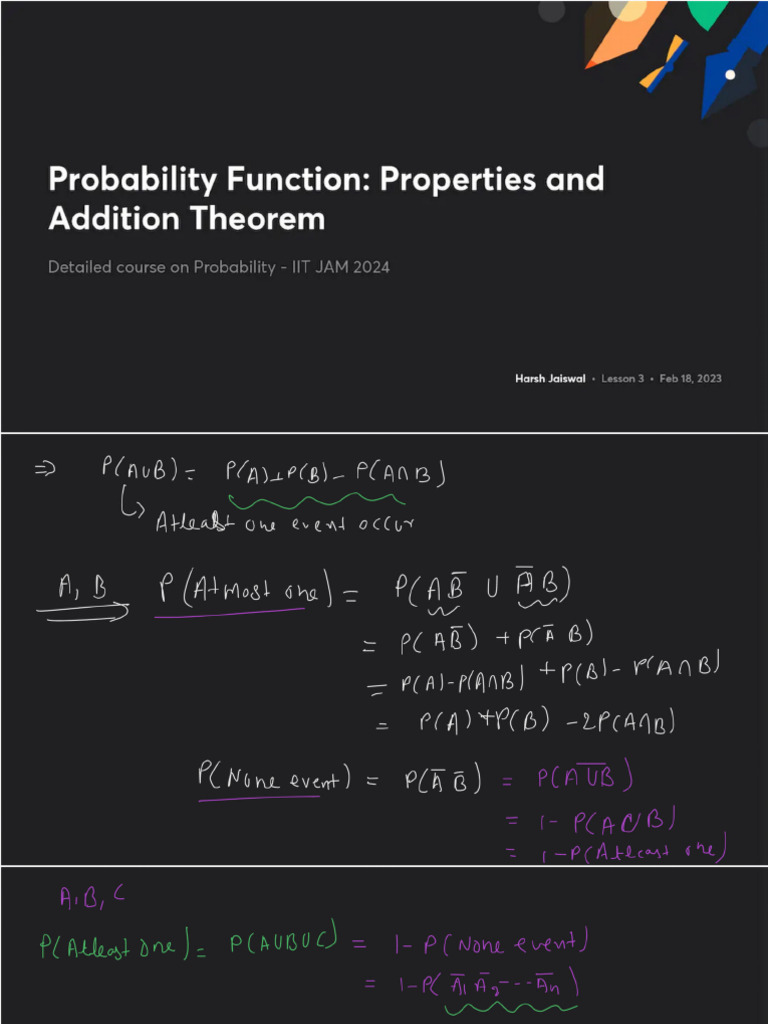 Probability Function Properties and Addition Theorem With Anno | PDF