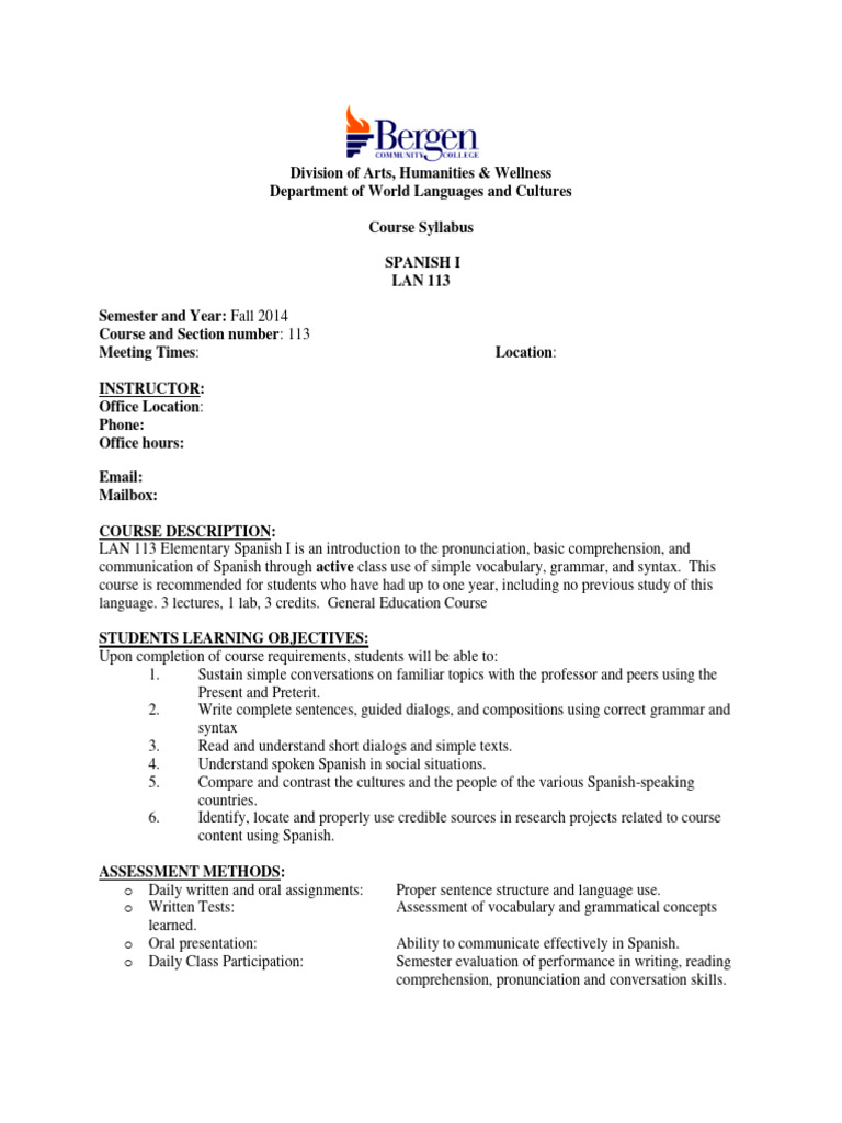 Lan-113-Spanish I | PDF | Spanish Language | Reading Comprehension