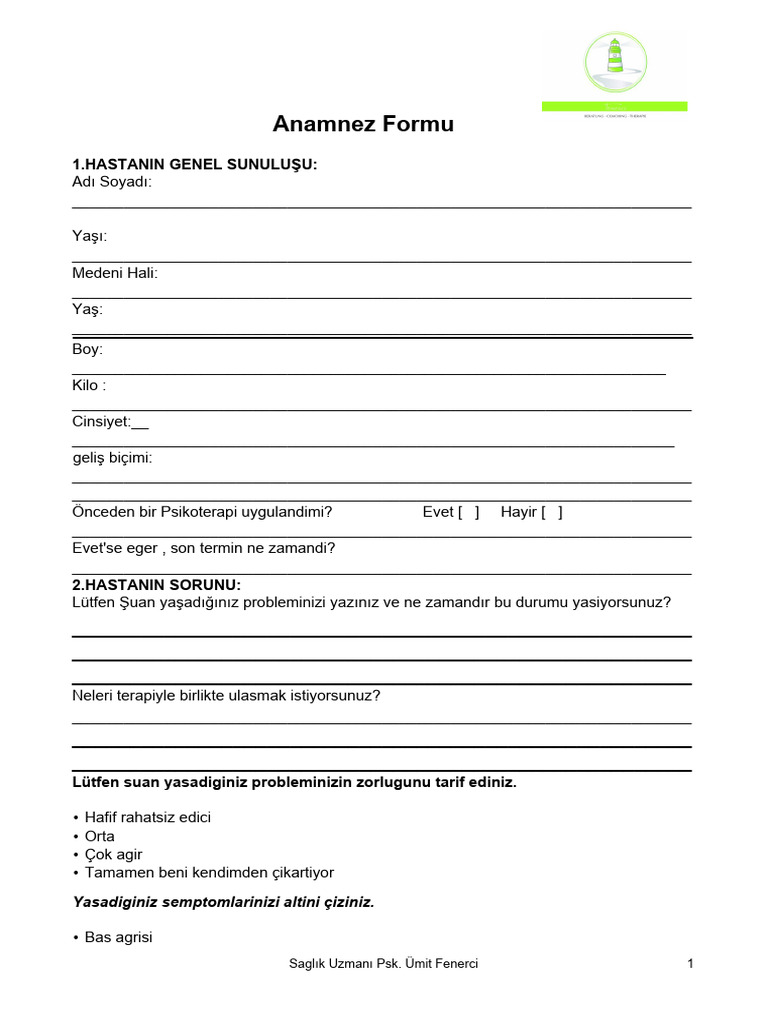 Anamnez - Formu Word | PDF