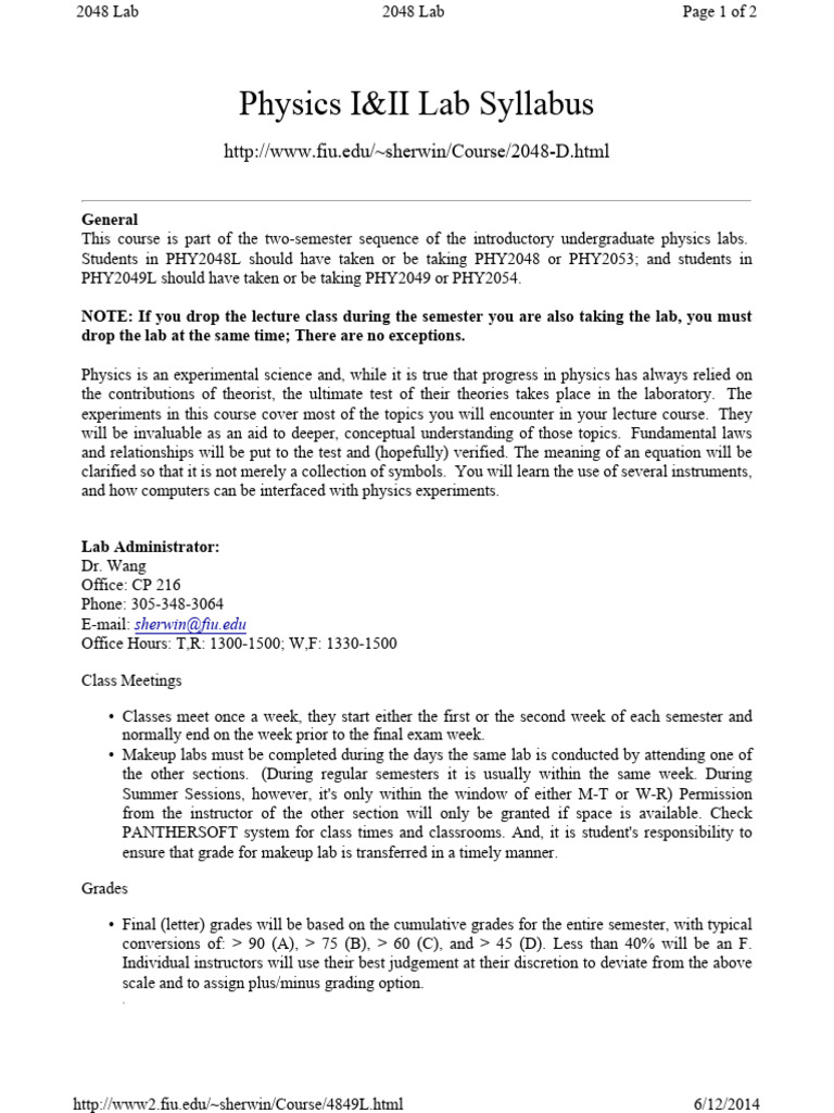 PHY 2048L - 2049L Phy Lab | PDF | Electricity | Newton's Laws Of Motion