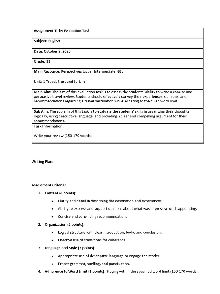 Evaluation Task 1 - Grade 11 | PDF
