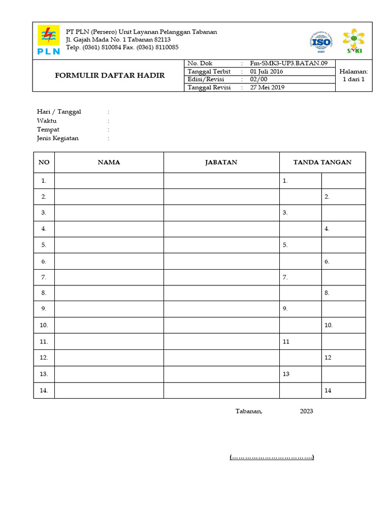Form Daftar Hadir Kosong | PDF