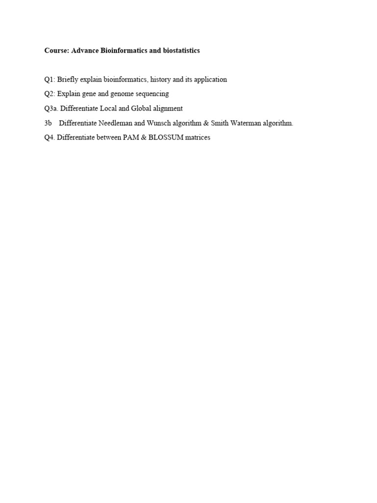 Bioinformatics And Biostatistics Course Pdf Sequence Alignment Bioinformatics