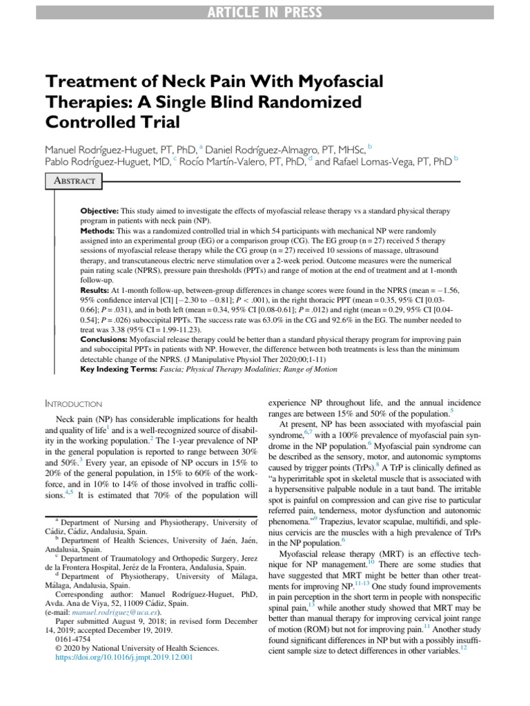 J JMPT 2019 12 001MFR | PDF | Pain | Health Sciences