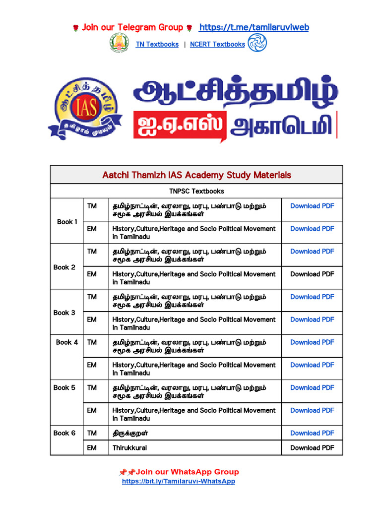 Aatchi Tamizh Academy TNPSC Textbooks Collection Tamilaruvi | PDF