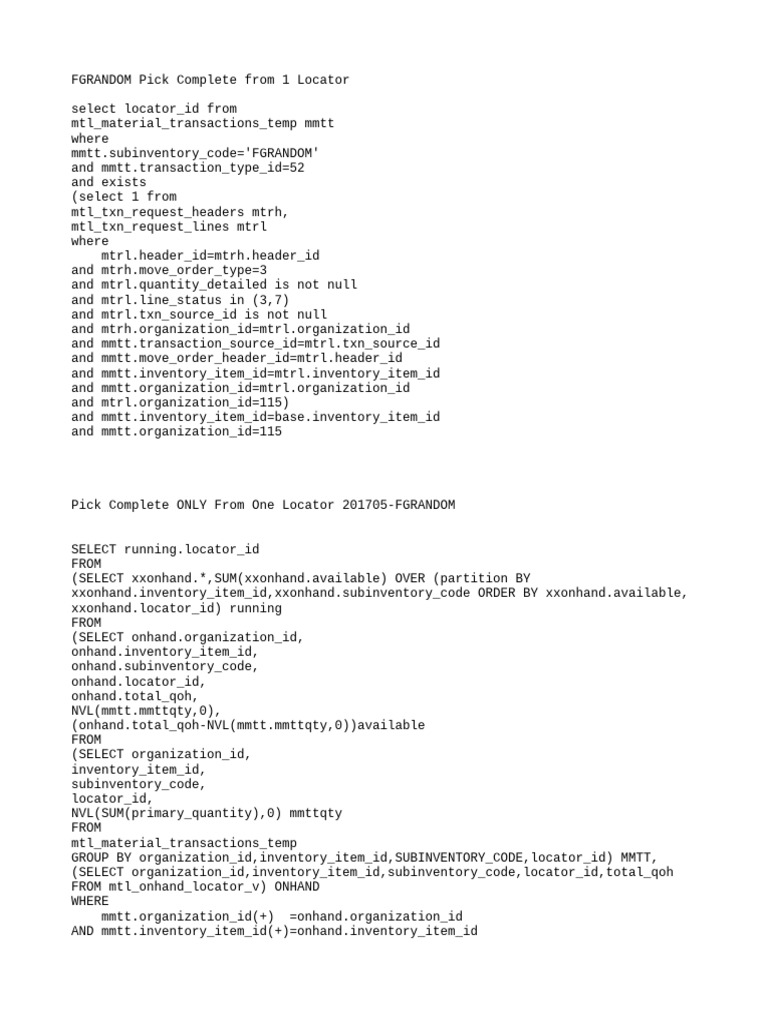 Pick Complete From 1 Locator - New - Rules | PDF | Sql | Databases
