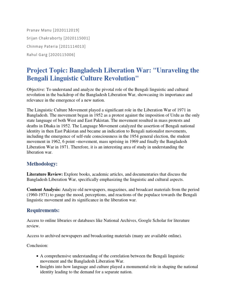 Project Proposal | PDF | Bangladesh | Linguistics