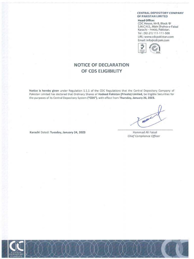 Notice of Declaration of CDS Eligibilty | PDF