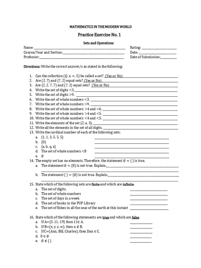 MMW Practice Exercise 1 | Download Free PDF | Mathematics