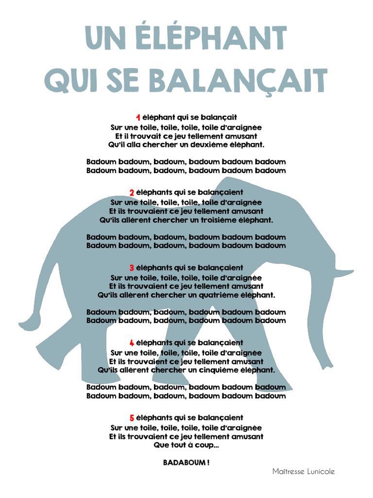 Comptine Un Elephant Qui Se Balancait | PDF