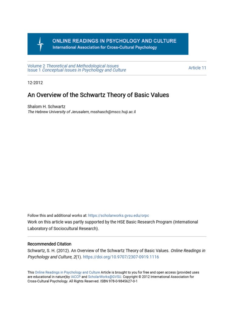 An Overview of The Schwartz Theory of Basic Values | PDF | Attitude (Psychology) | Motivational