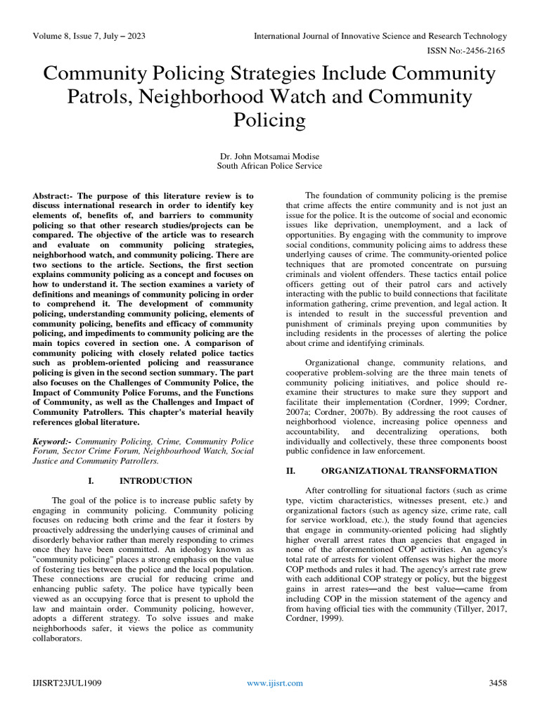 Community Policing Strategies Include Community Patrols, Neighborhood ...
